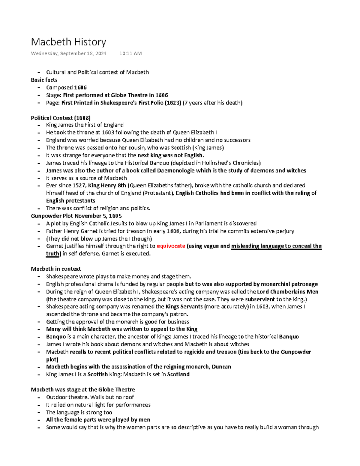 Cultural & Political Context of Macbeth (ENG 101) - Studocu