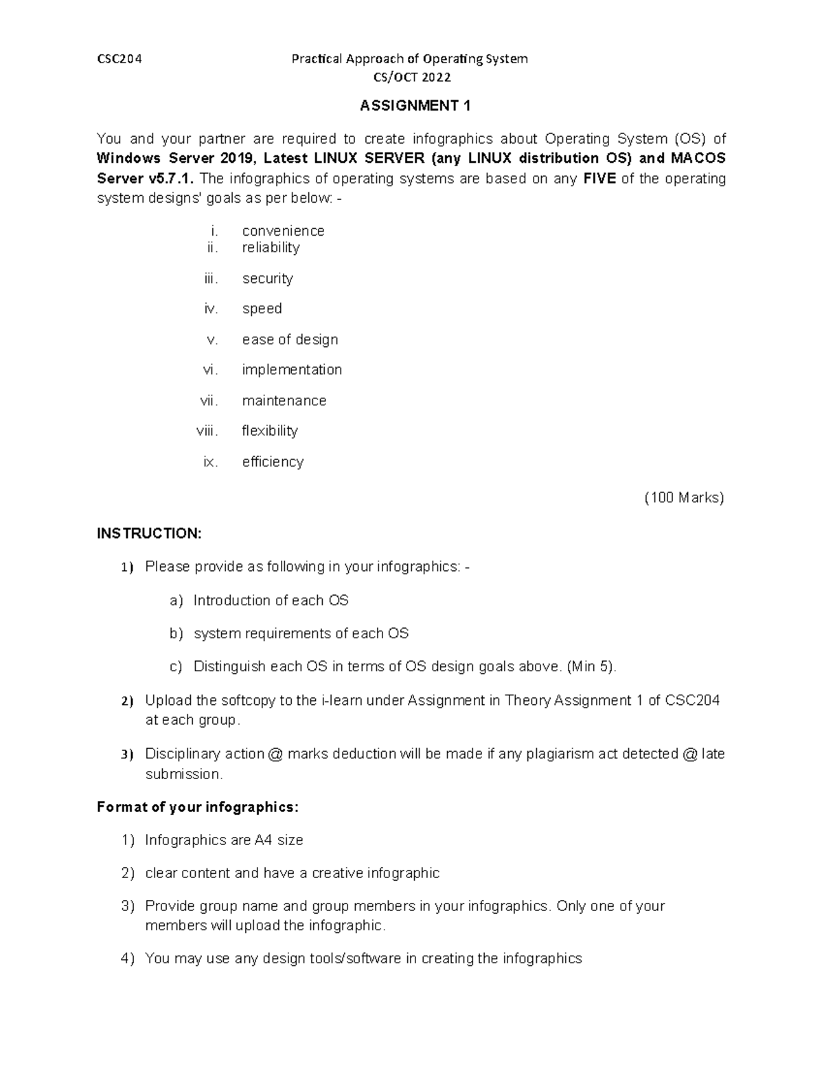 Assignment 1 - test - CSC204 Practical Approach of Operating System CS ...