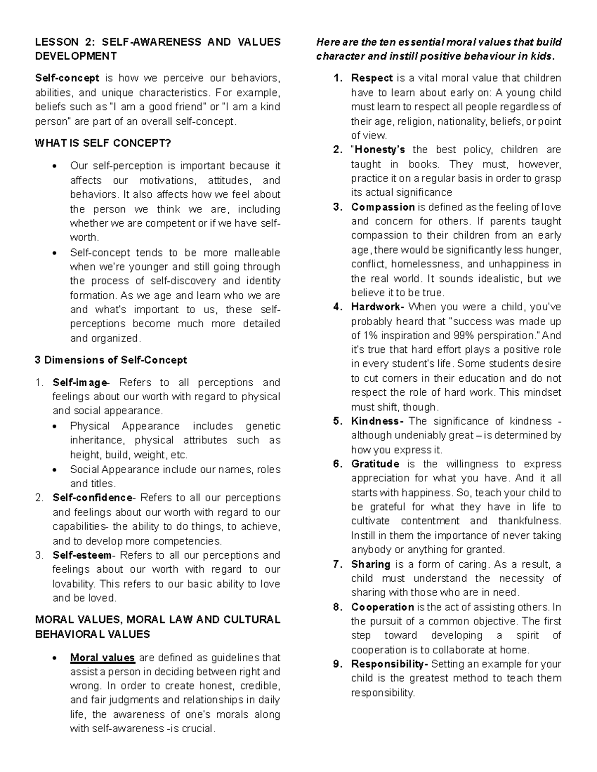 NSTP Lesson 2: Essential Moral Values and Self-Management - Studocu
