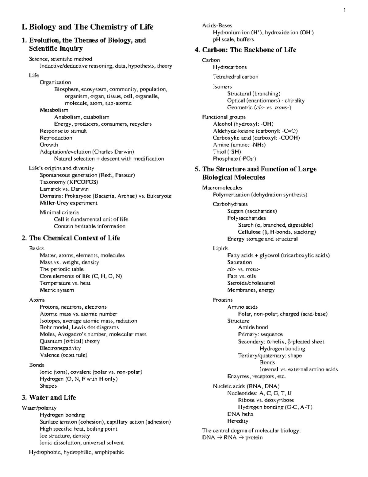 Biology 101: Key Concepts in the Chemistry of Life - Studocu