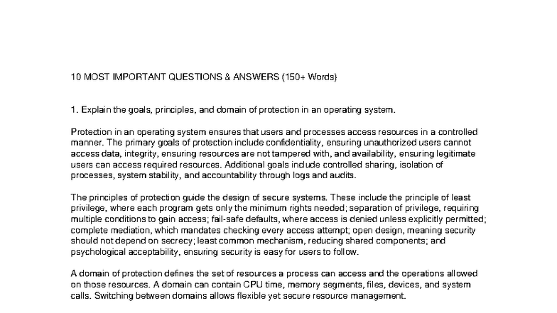 OS Long Questions: Key Concepts and Security Threats Explained - Studocu