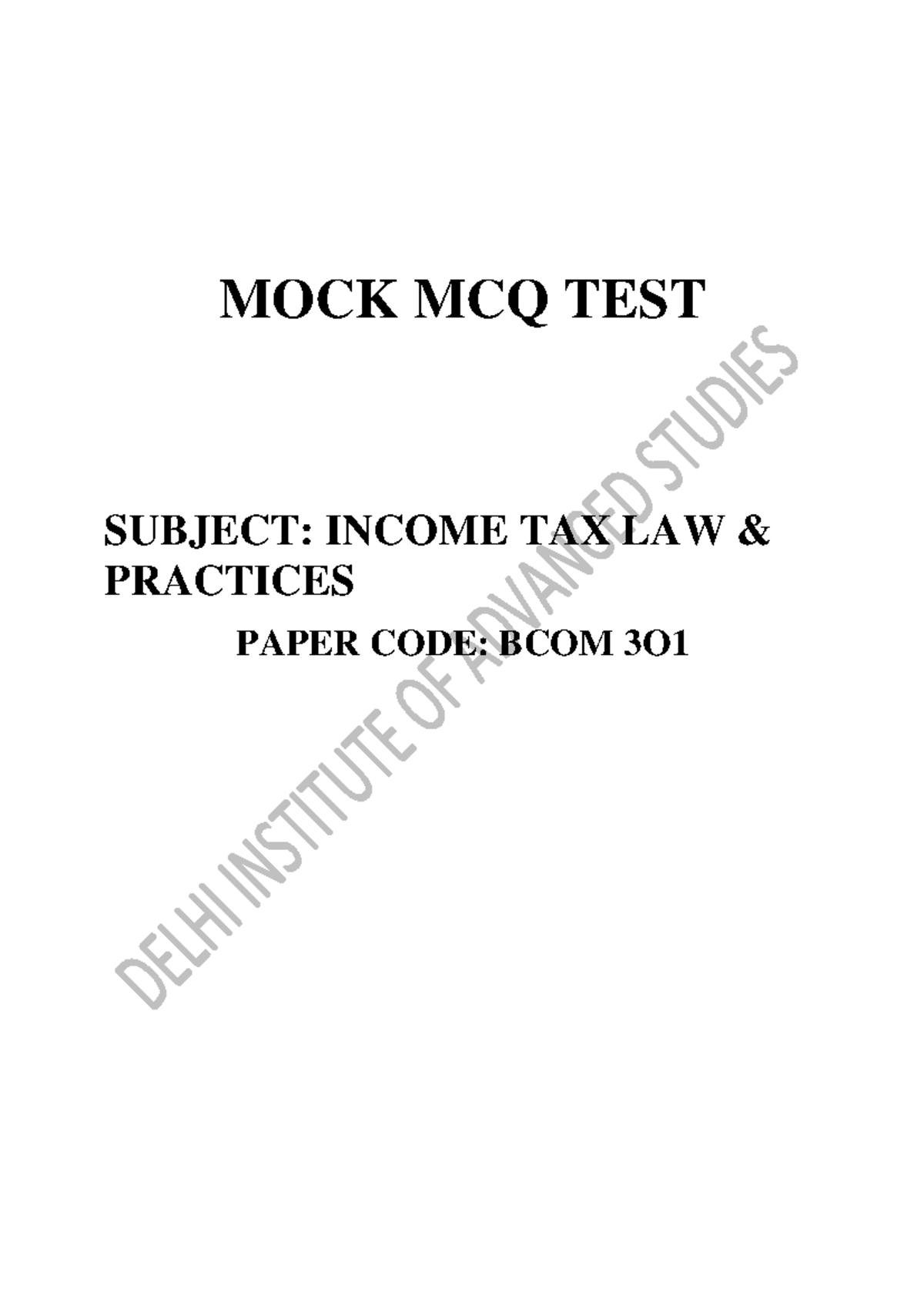 Income Tax MCQs for BCOM 30 - Final Compilation 2020 - Studocu