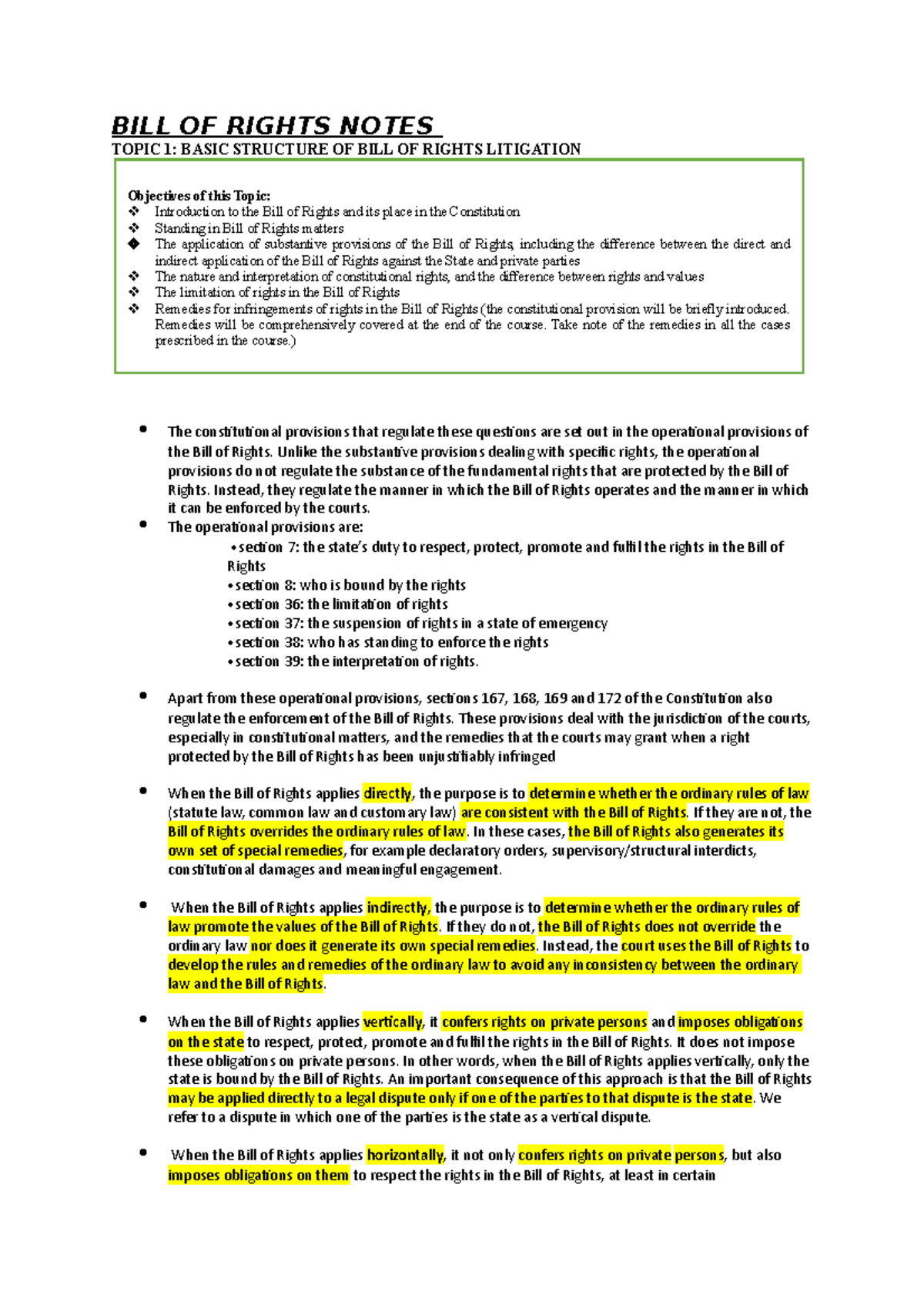 BILL OF RIGHTS (BOR) Final Exam Notes: Structure & Applications - Studocu