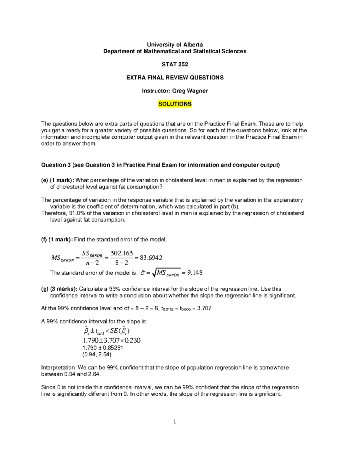 STAT 252 Extra Final Review Questions & Solutions - Greg - Studocu