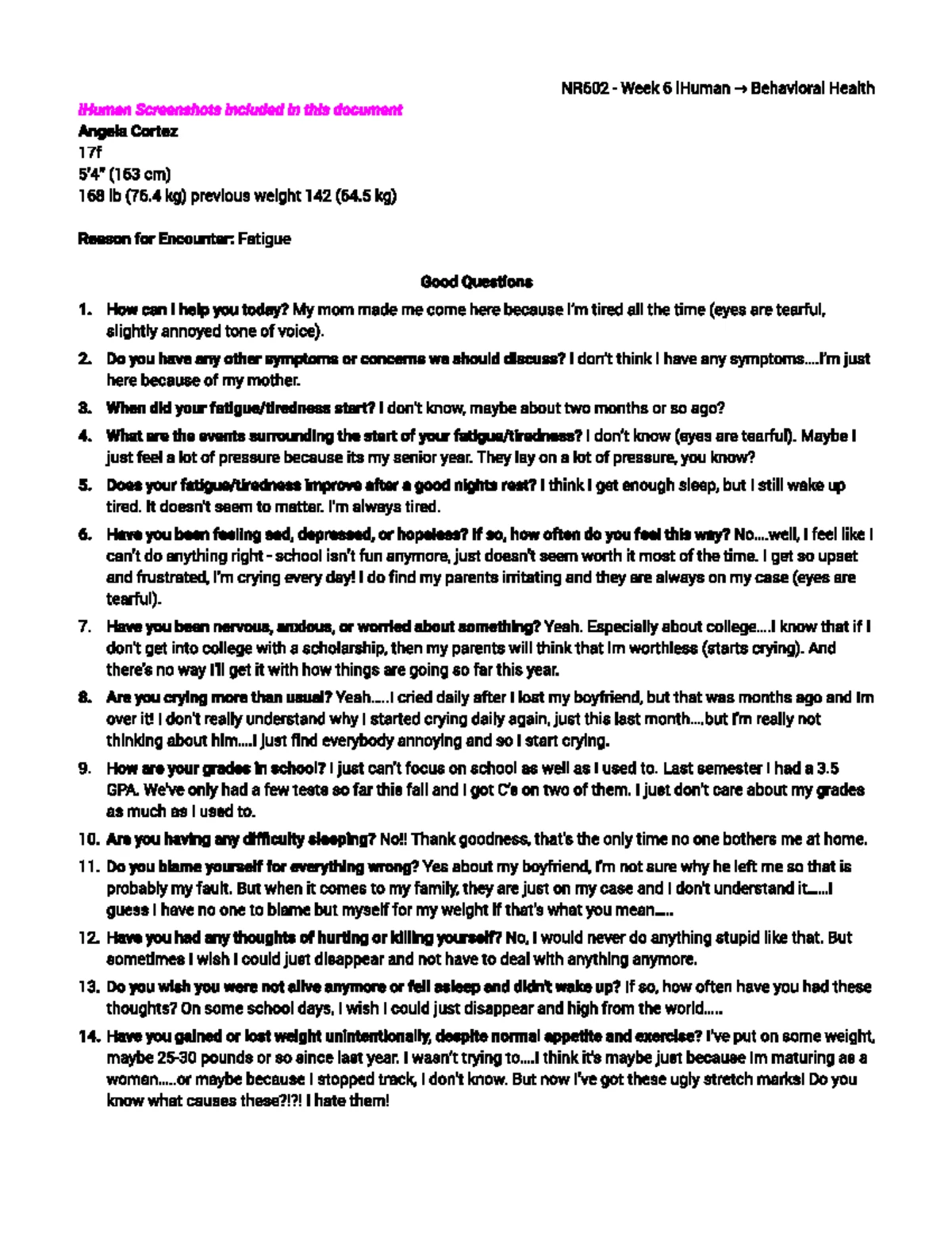 Week 6 i Human Answers - NR-601 - Studocu