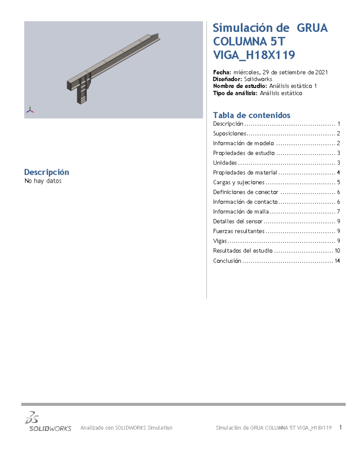 Simulación Estática de GRUA COLUMNA 5T VIGA_H18X119 con SOLIDWORKS ...