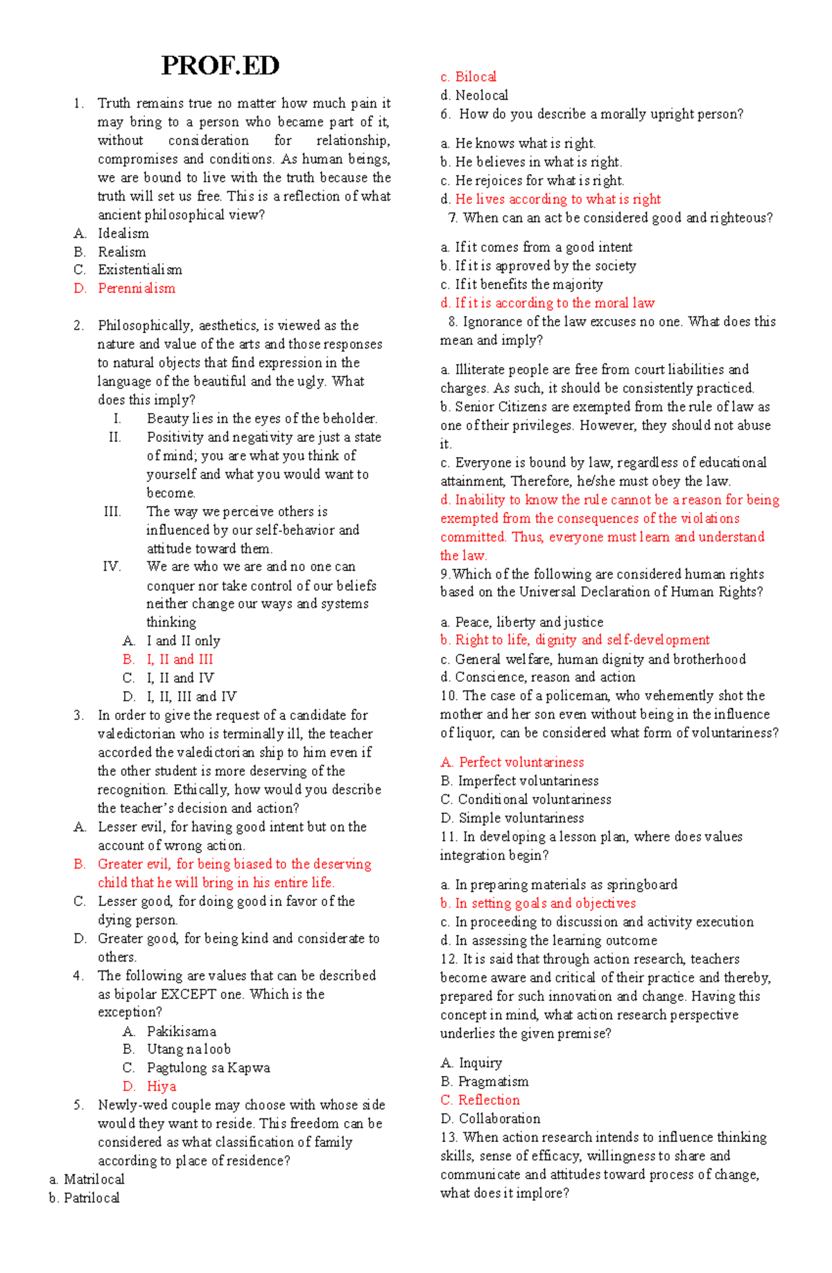 PROF.ED: Ethics and Philosophy in Professional Education Review - Studocu