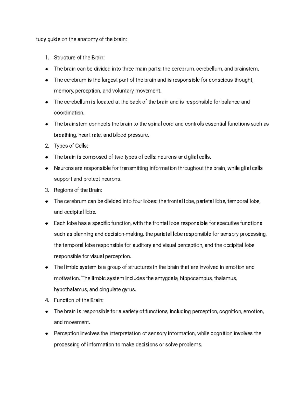 Study Guide on the Anatomy of the Brain - tudy guide on the anatomy of ...