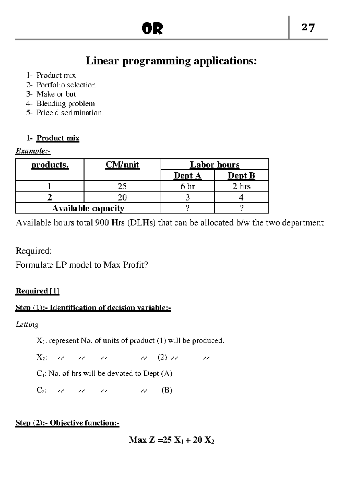 4 - accounting studies for material and labor and overhead - OR Linear ...