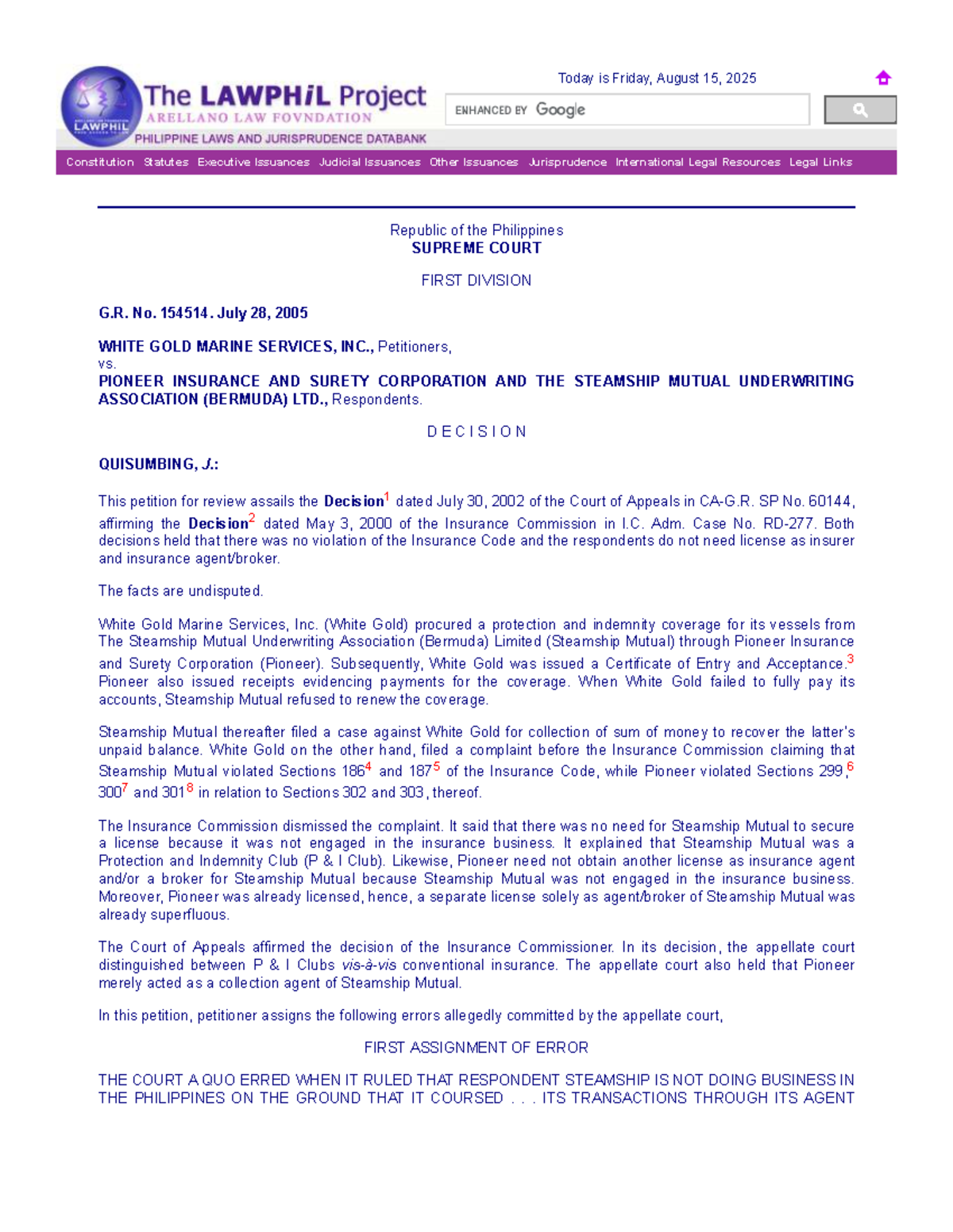 Case Study: White Gold Marine Services vs. Pioneer Insurance (G.R. No ...