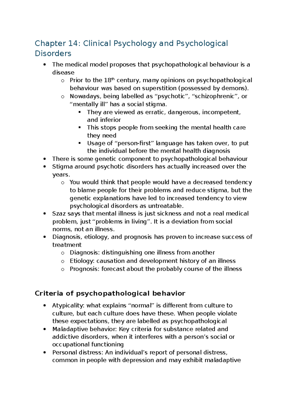 Psyc 101: Final Exam Notes on Clinical Psychology & Disorders - Studocu