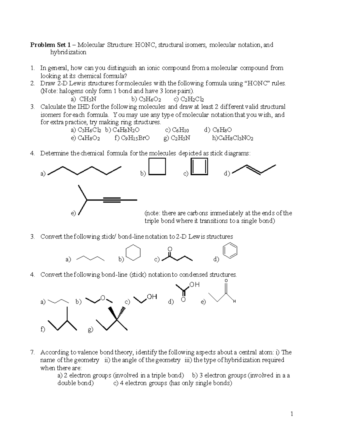 Unit 1 - TW - Practice Problems & Solutions for Molecular Structure and ...