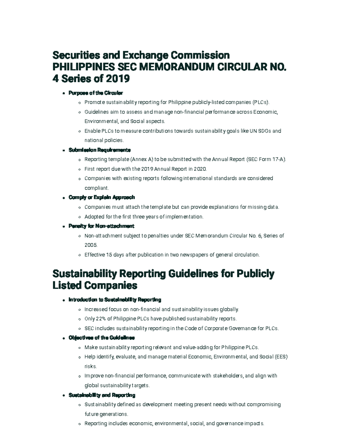 Sustainability Reporting Guidelines for PLCs - SEC Philippines Memo ...