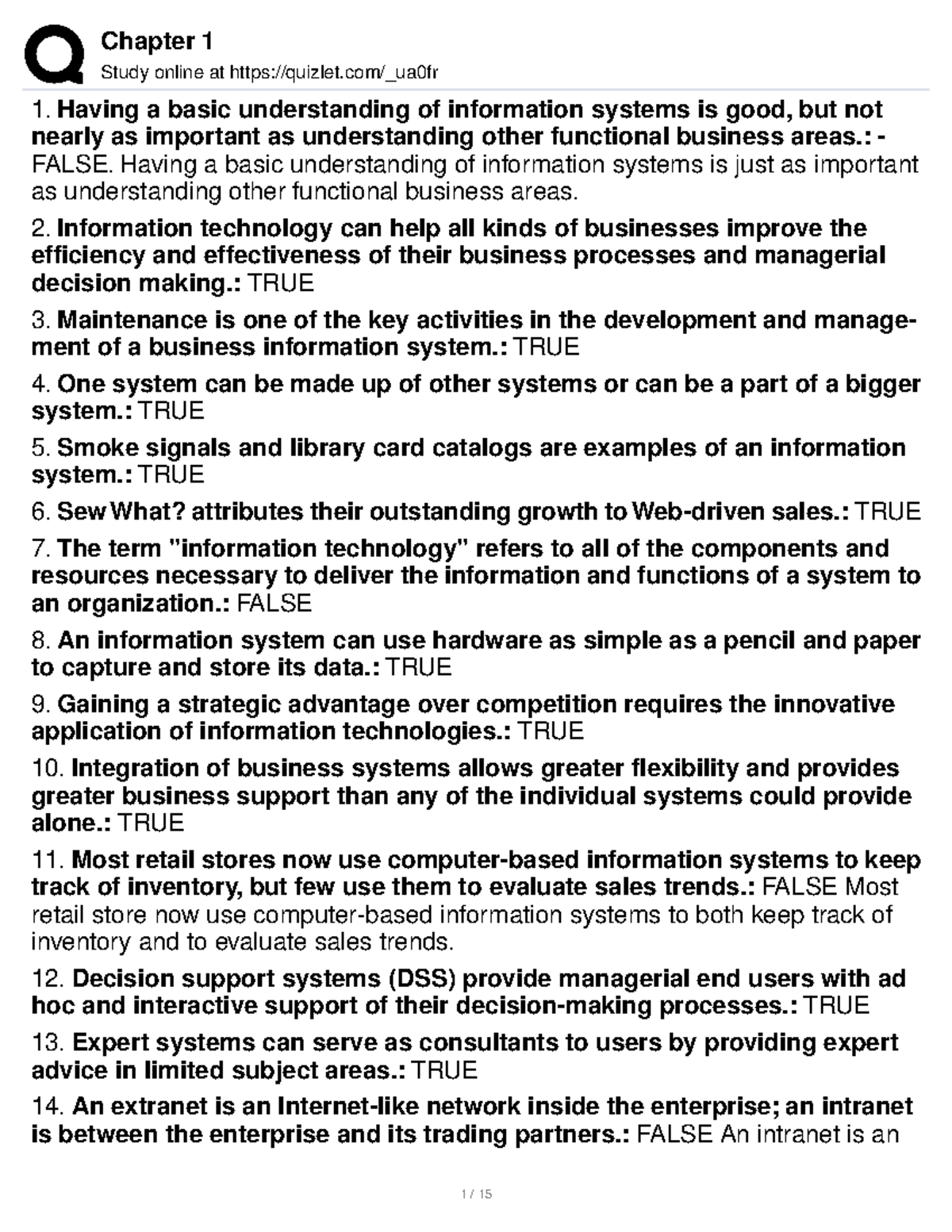 Chapter 1 - Information Systems Overview and Key Concepts - Studocu