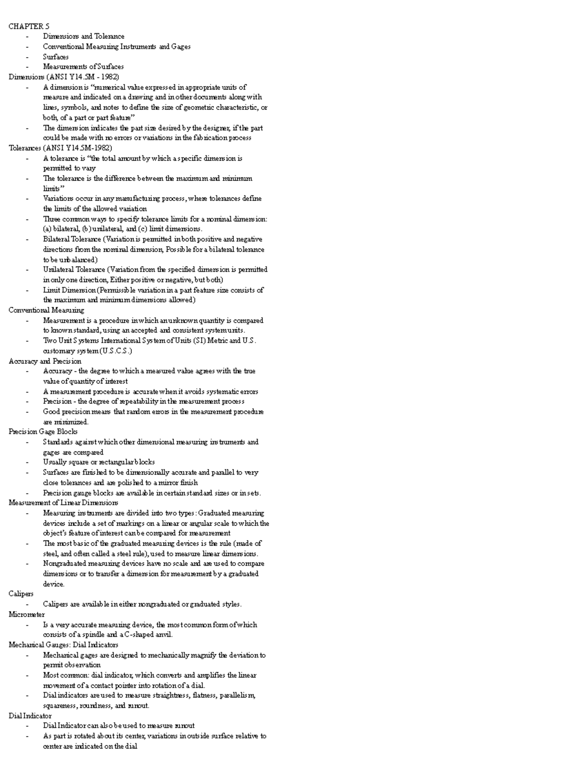 Notes for ME 286 Exam - CHAPTER 5 Dimensions and Tolerance Conventional ...