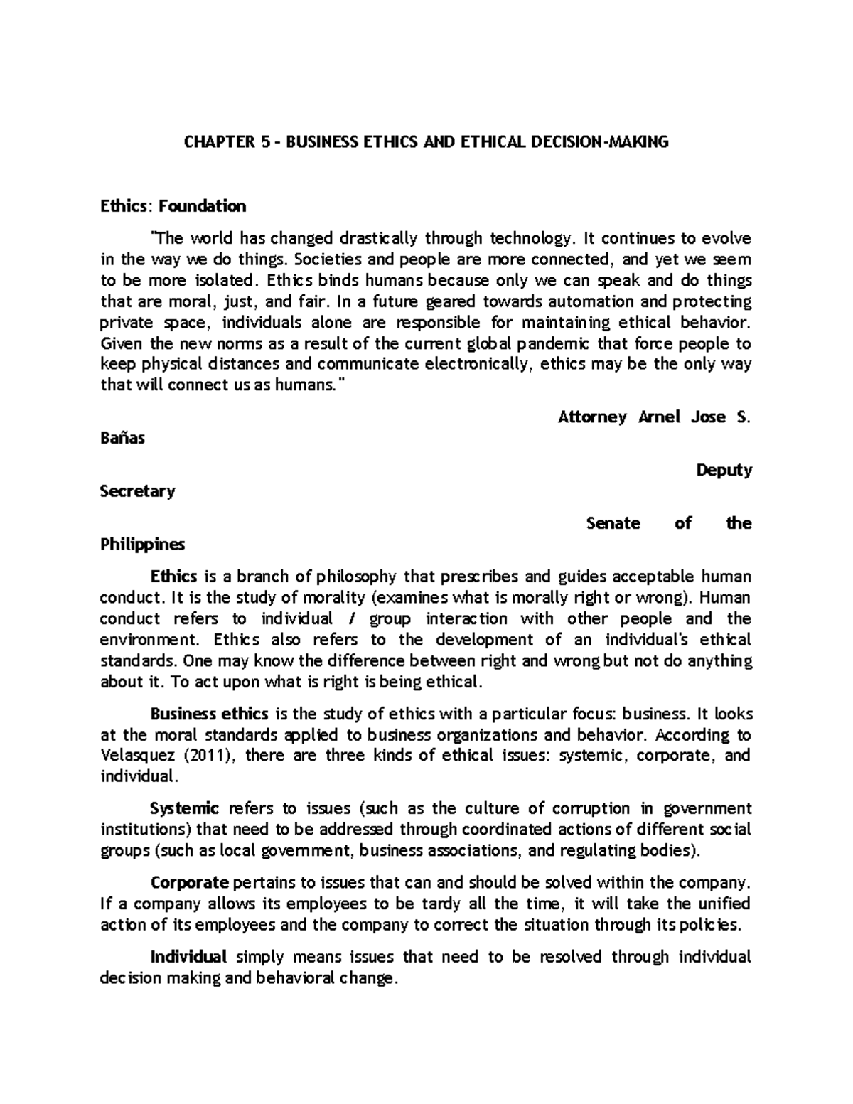 Chapter 5 - Business Ethics and Ethical Decision-Making Overview - Studocu