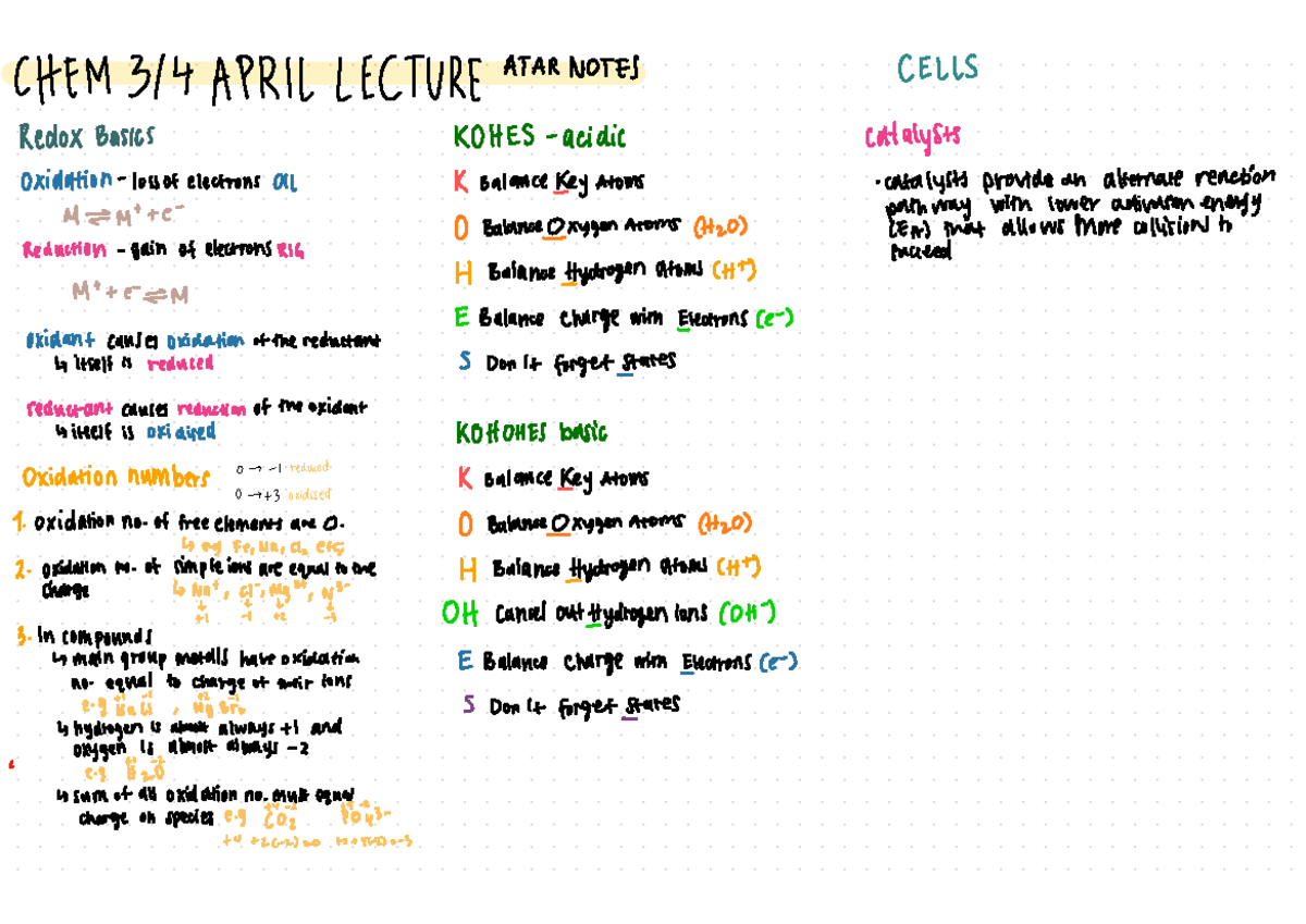 CRrEM 274 April Lecture Notes: Redox Basics and Balancing - Studocu