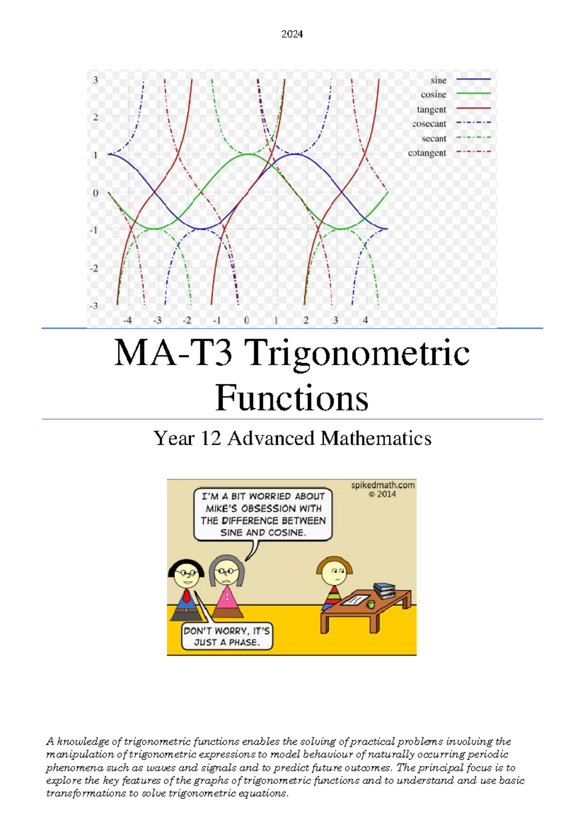 2024 Yr 12 MA-T3 Trigonometric Functions & Graphs Solutions - Studocu