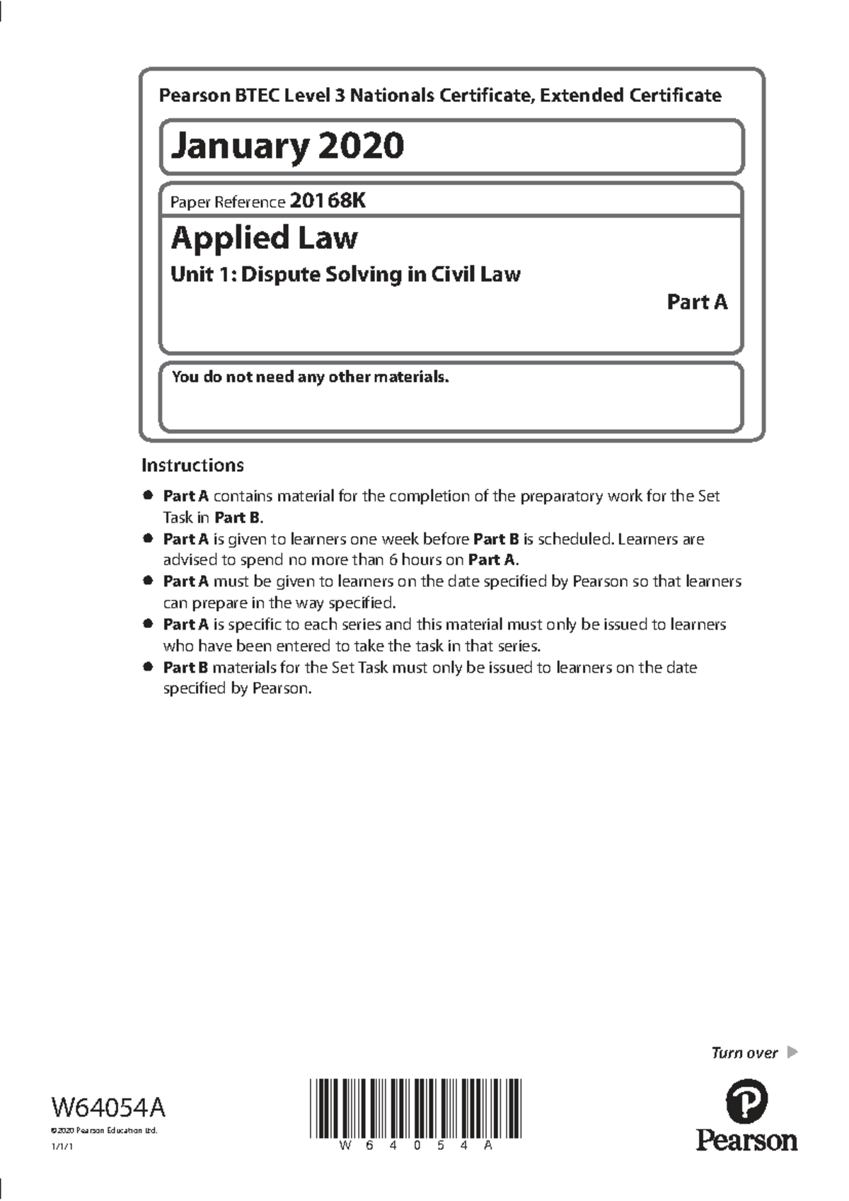 BTEC Level 3 Applied Law Unit 1: Dispute Resolution in Civil Law - Jan ...