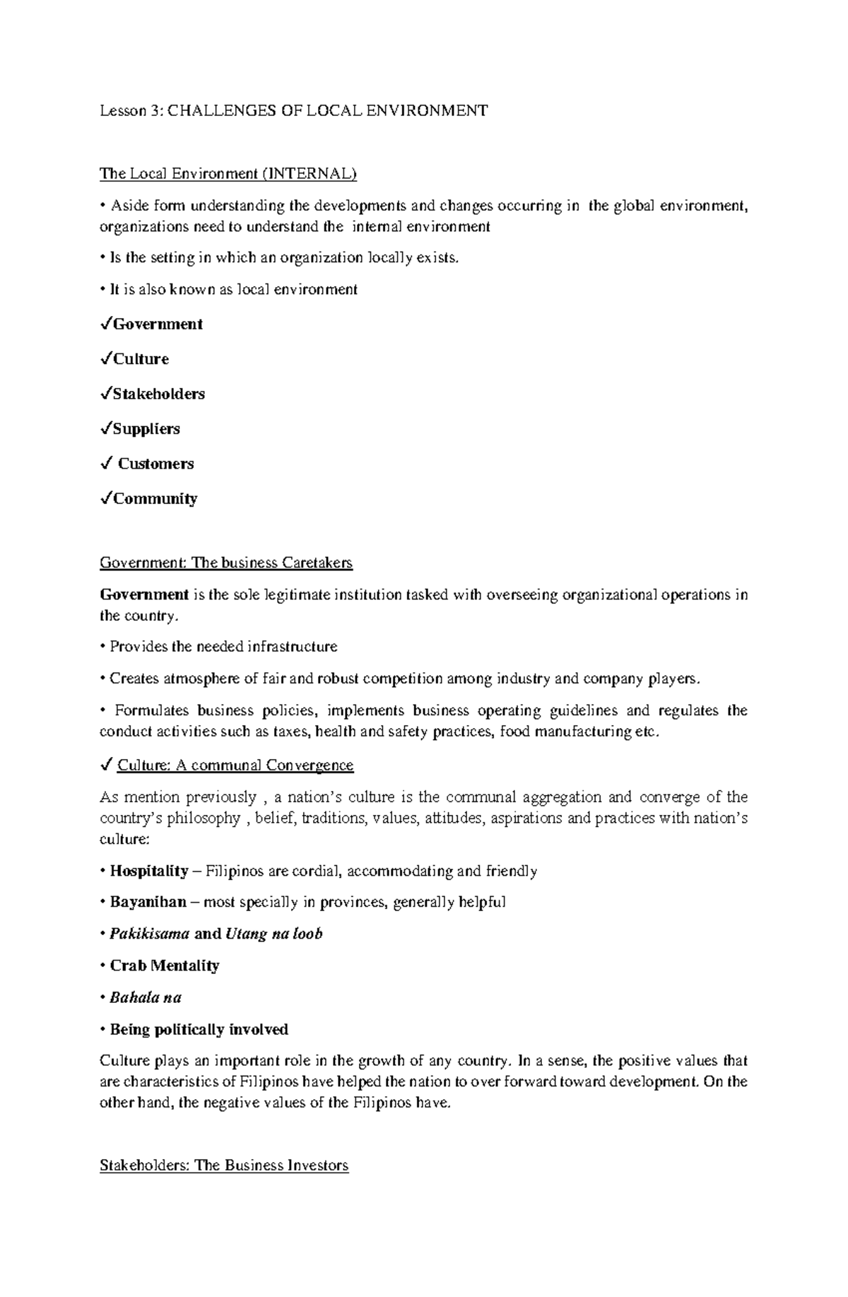 Lesson 3 - Challenges OF Local Environment - Lesson 3: CHALLENGES OF ...