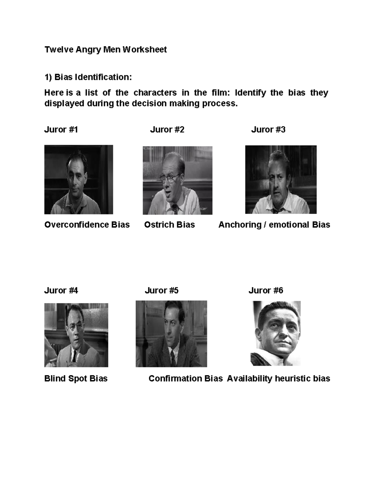Twelve Angry Men Worksheet biases - Twelve Angry Men Worksheet Bias ...