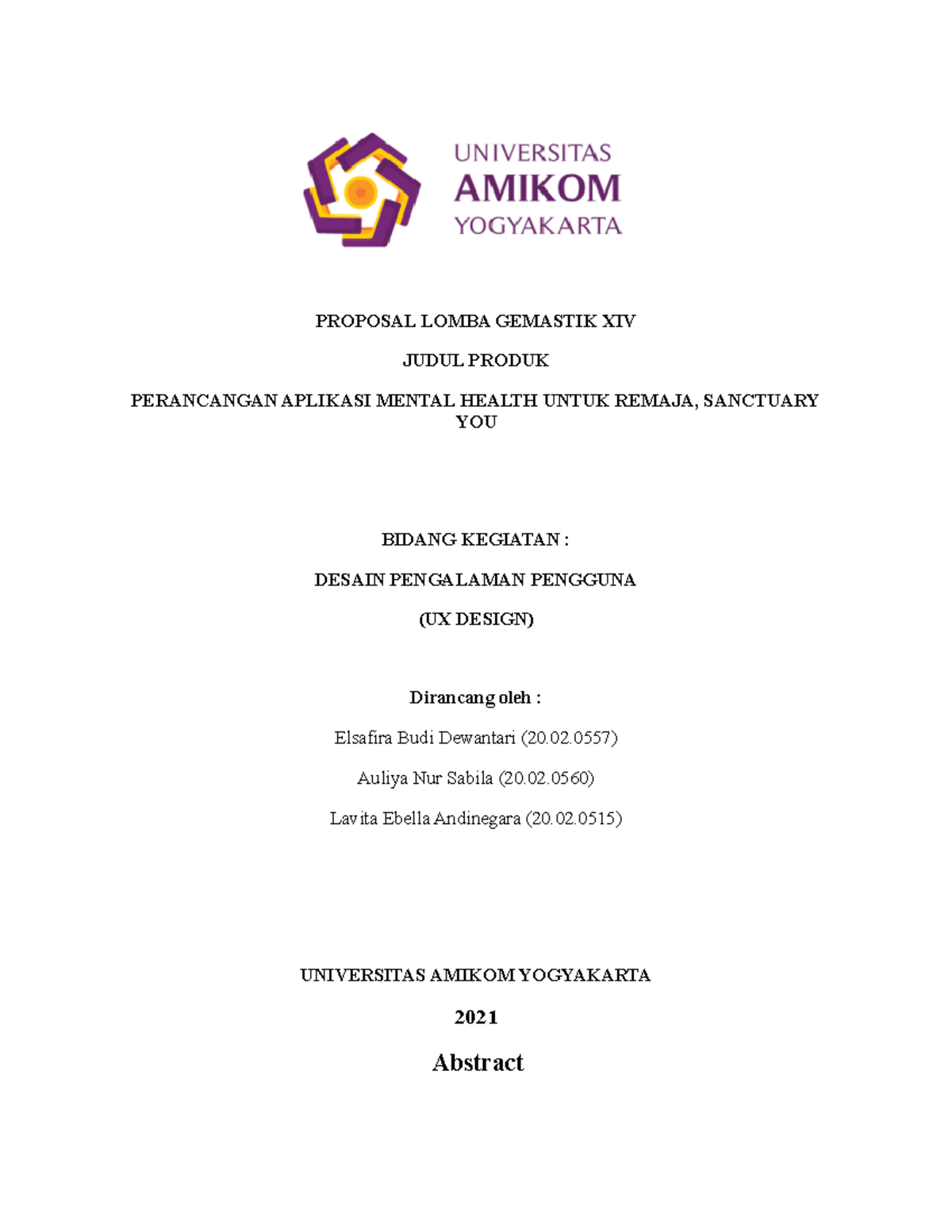 Proposal Lomba Gemastik XIV: Aplikasi Sanctuary You untuk Kesehatan Mental Remaja - Studocu