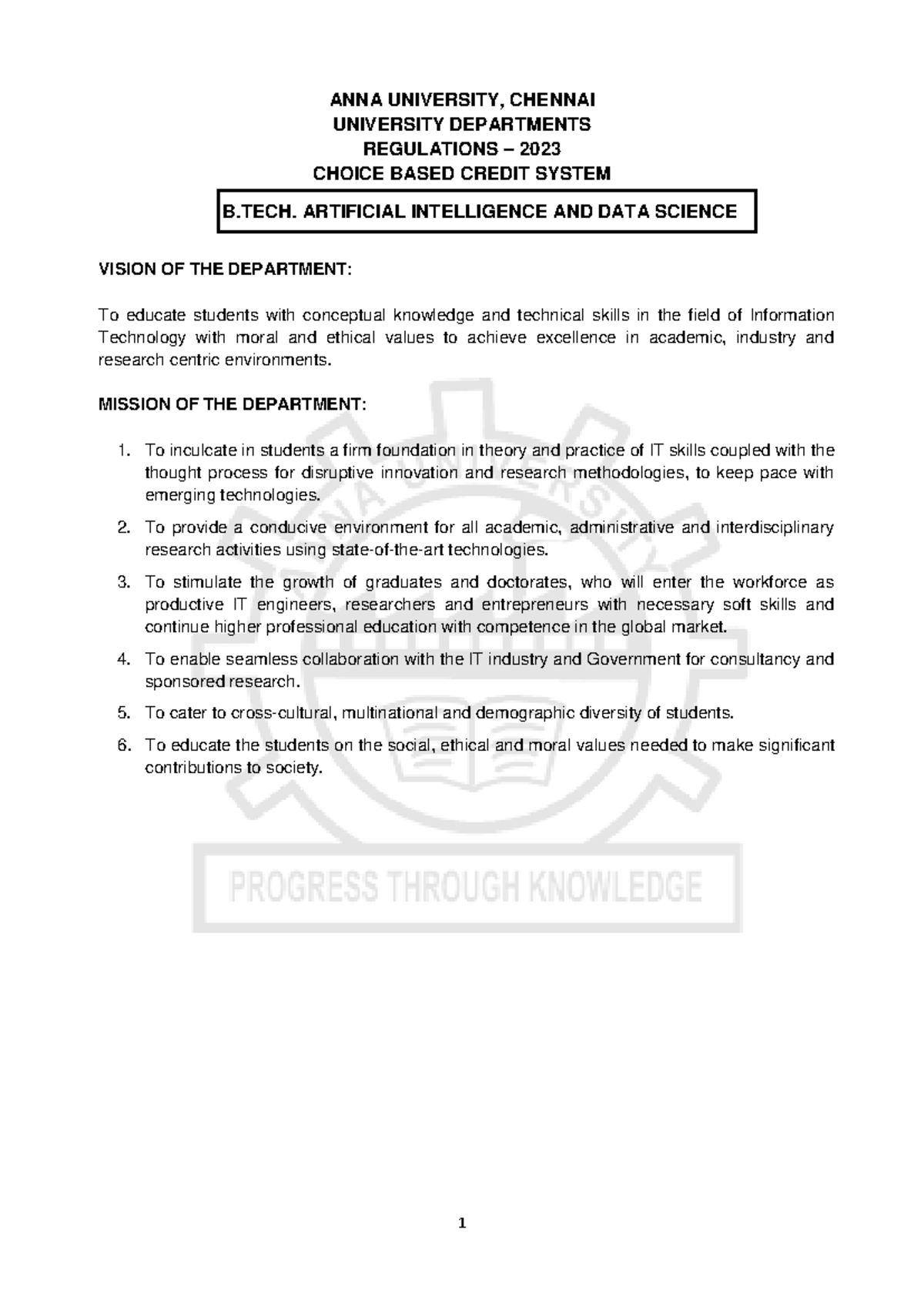 B.Tech AI & Data Science Programme Regulations - 2023 Overview - Studocu