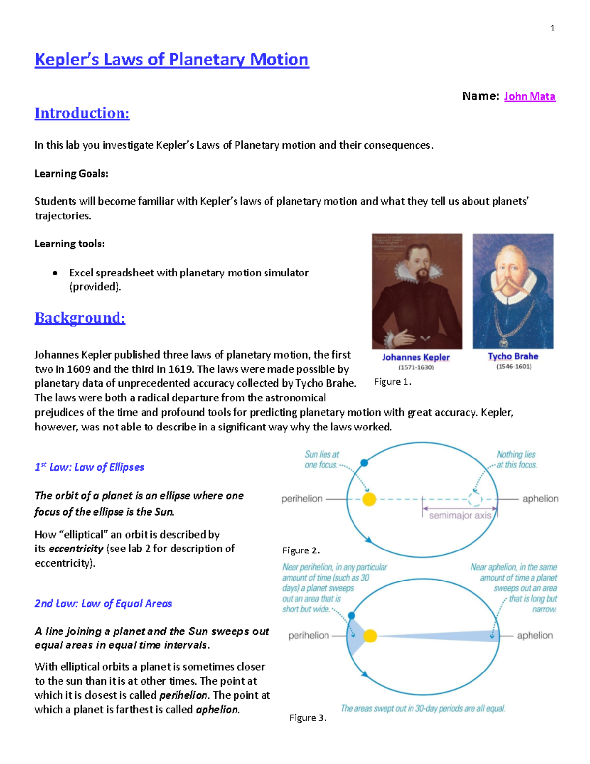 Kepler's Laws of Planetary Motion Lab Report (Course Code: 1) - Studocu
