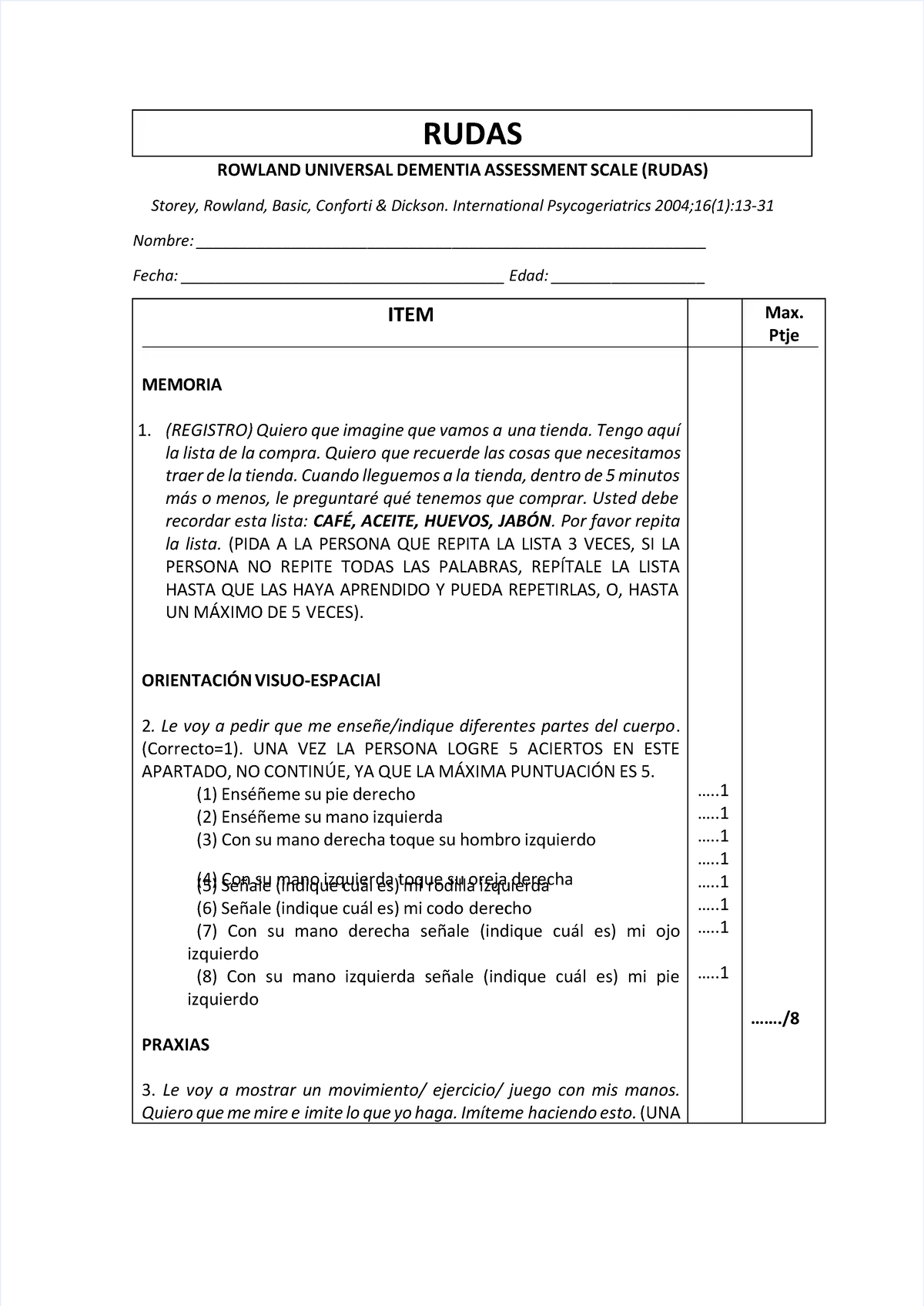 RUDAS Assessment Document: Guidelines and Scoring Instructions - Studocu