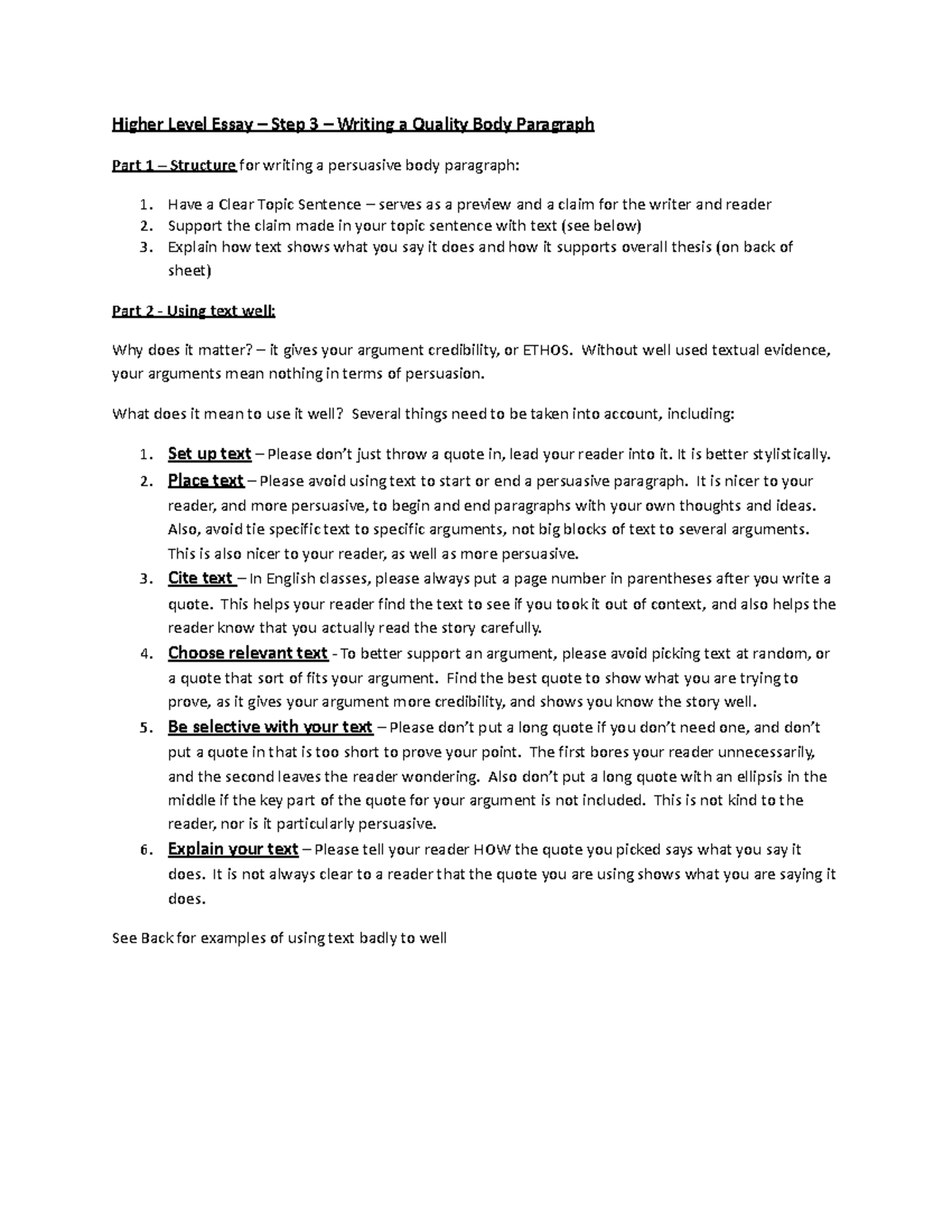 Higher Level Essay: Writing Quality Body Paragraphs (Step 3) - Studocu