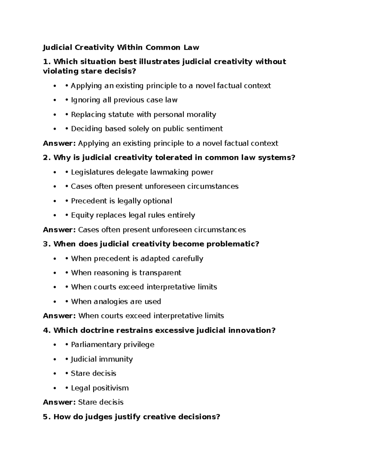 Judicial Creativity in Common Law: Key Concepts and Insights - Studocu