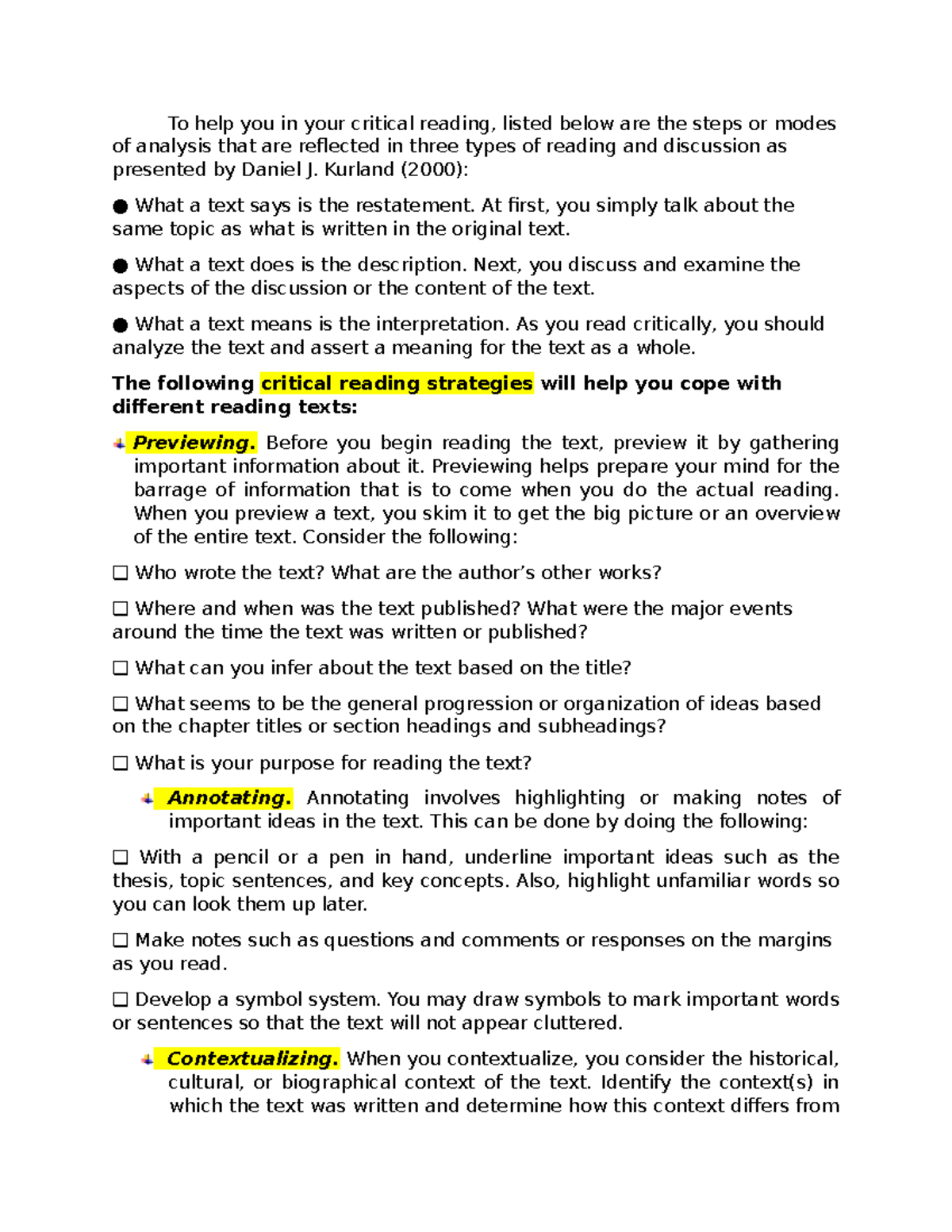 Critical Reading Strategies - A Comprehensive Guide - Studocu