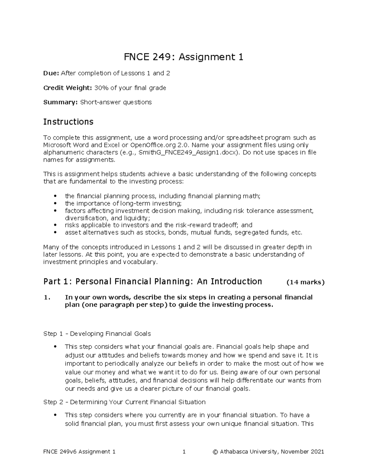 FNCE249 Assignment 1: Understanding Financial Planning Concepts - Studocu