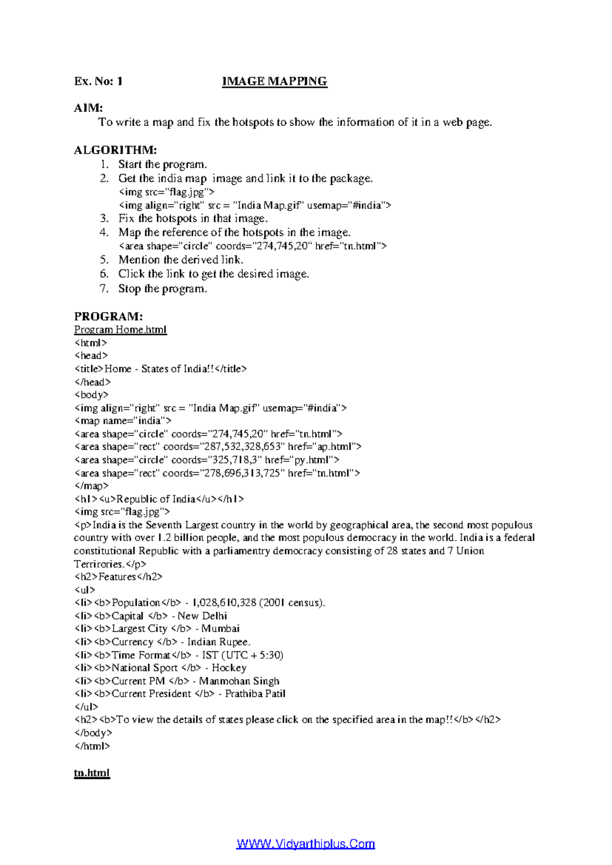 1-CS-2358 IP LAB Manual - Ex. No: 1 IMAGE MAPPING AIM: To write a map ...