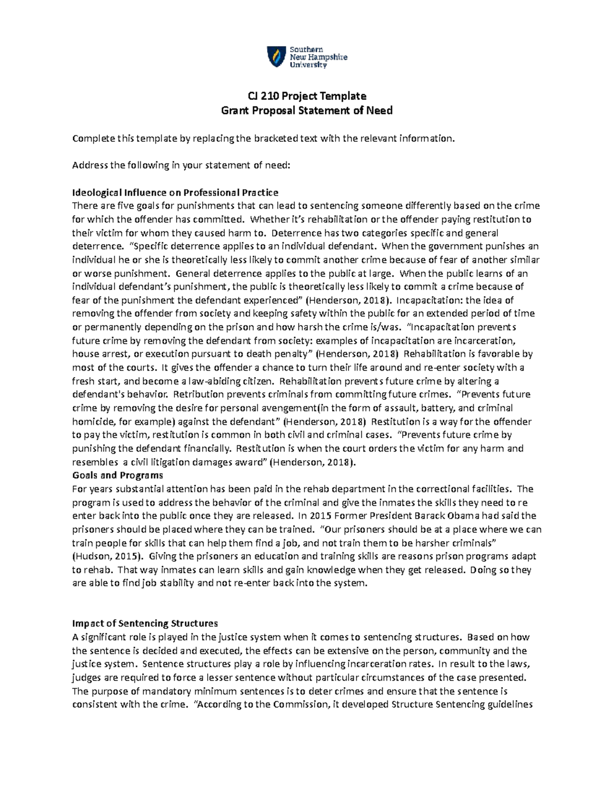 CJ 210 Grant Proposal: Statement of Need for Correctional Reform - Studocu