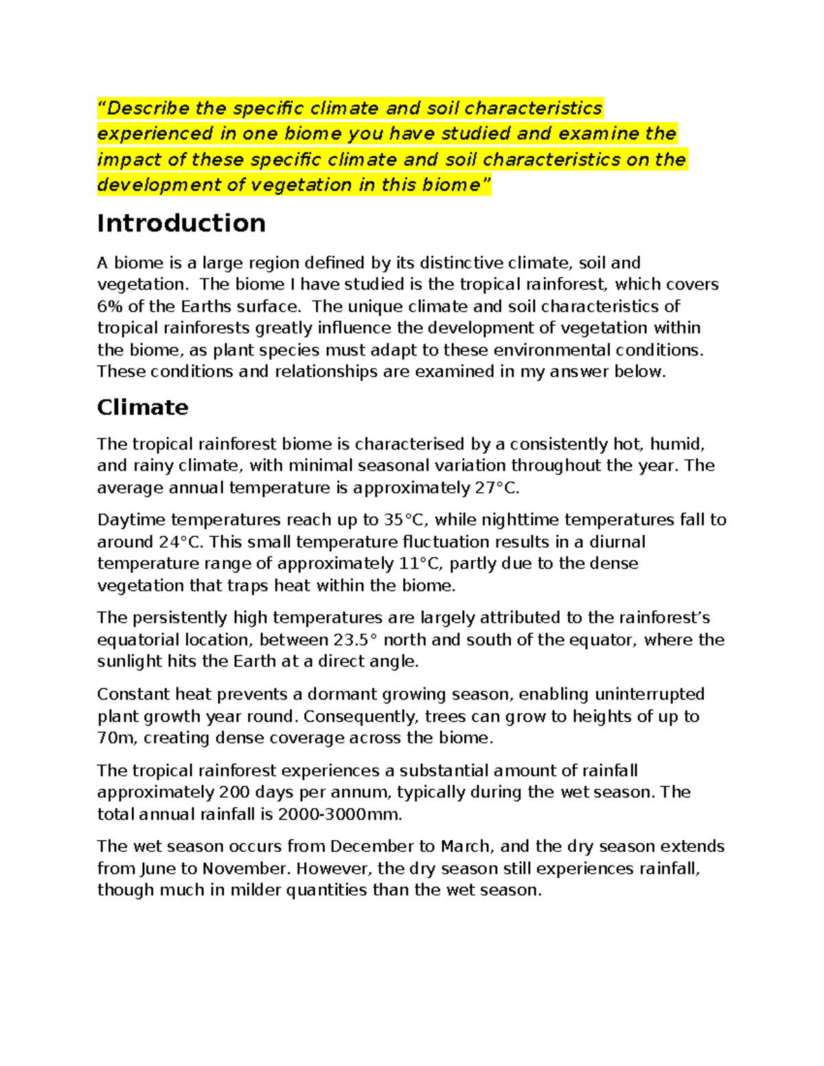 Biomes Essay: Climate & Soil Impact on Tropical Rainforest Vegetation ...