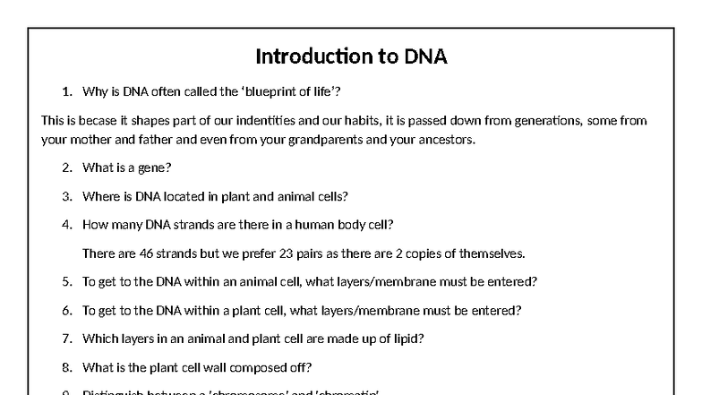 Introduction to DNA - Key Concepts and Structures (12222) - Studocu