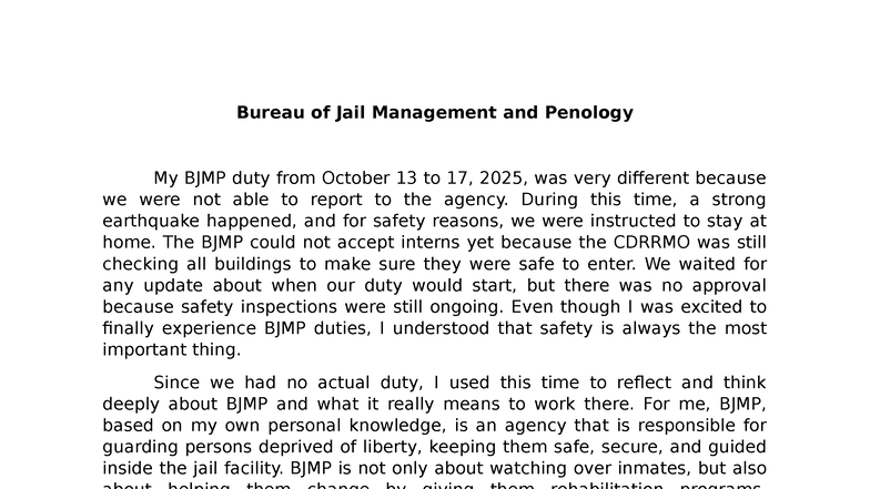 Reflection on BJMP Internship Experience - Lectures - Studocu