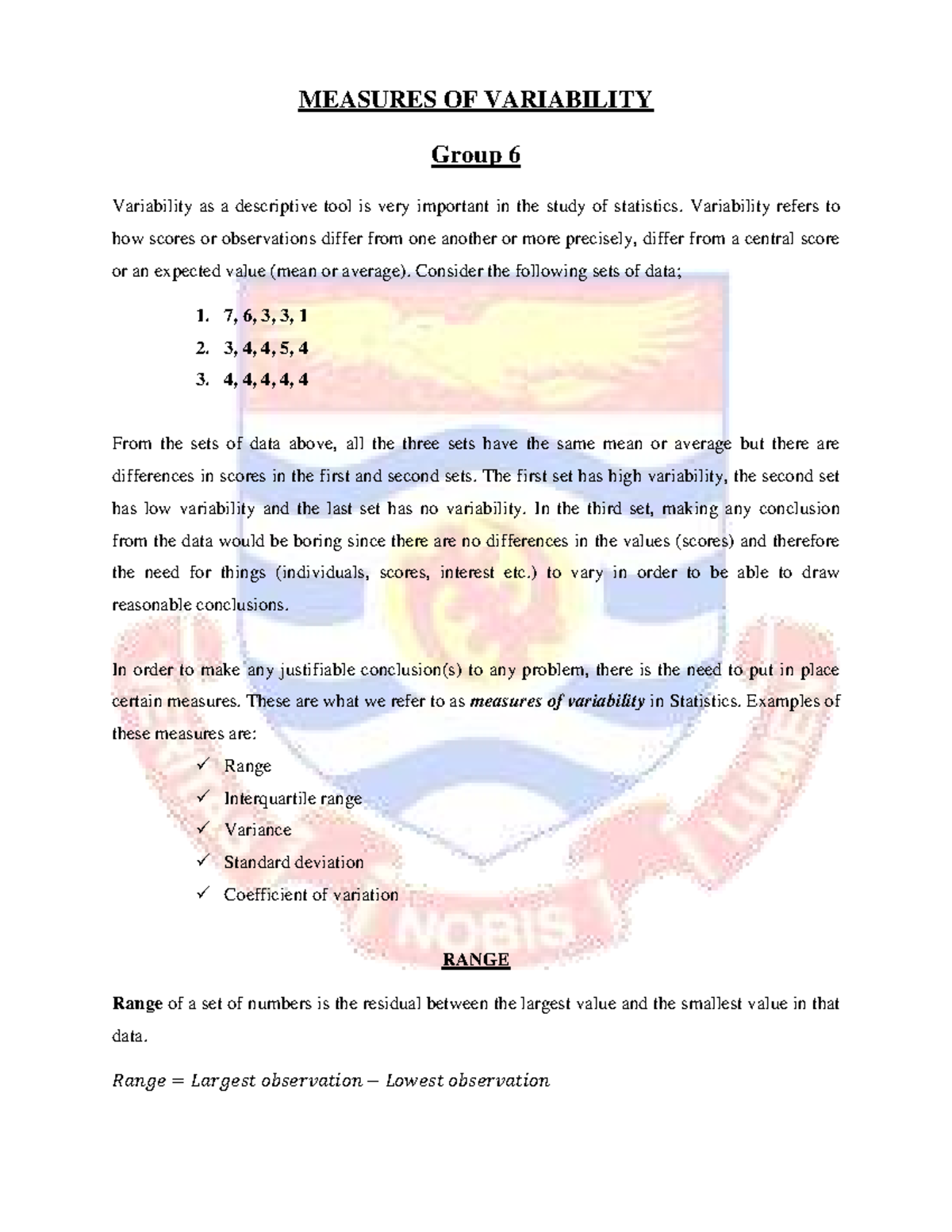Measures of Variability in Statistics - Group 6 Analysis - Studocu