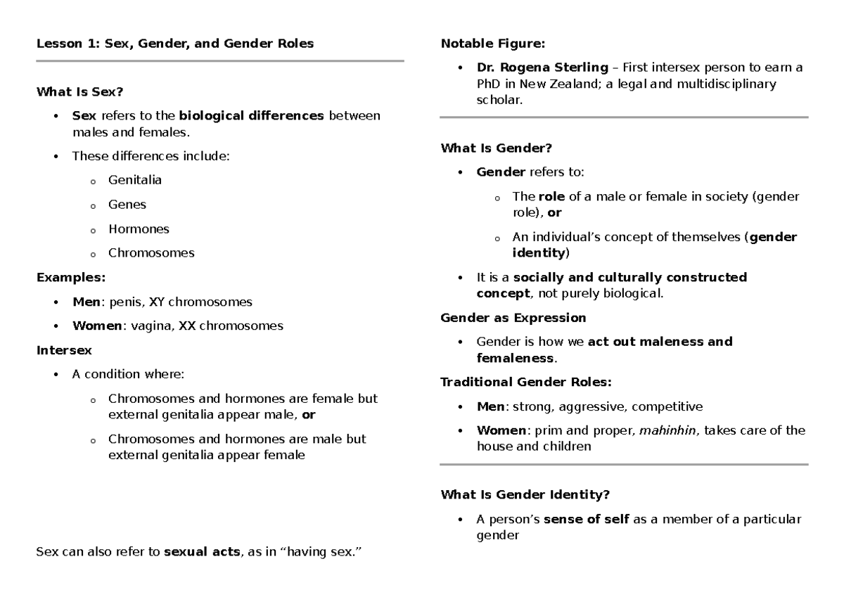 Gensoc M1L1: Understanding Sex, Gender, and Gender Roles - Studocu