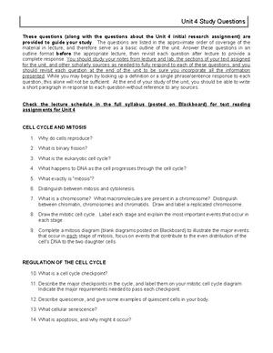 Biology 101: Unit 2 Objectives and Study Guide on Molecules and Cells ...