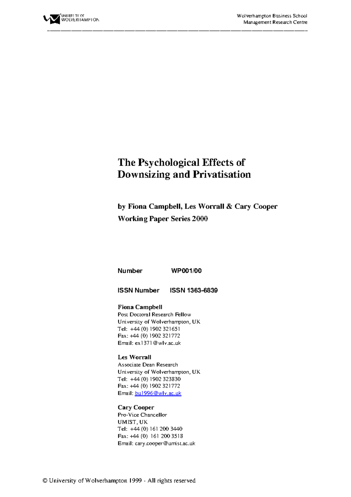 WBS 2023: The Psychological Effects of Downsizing and Privatization ...