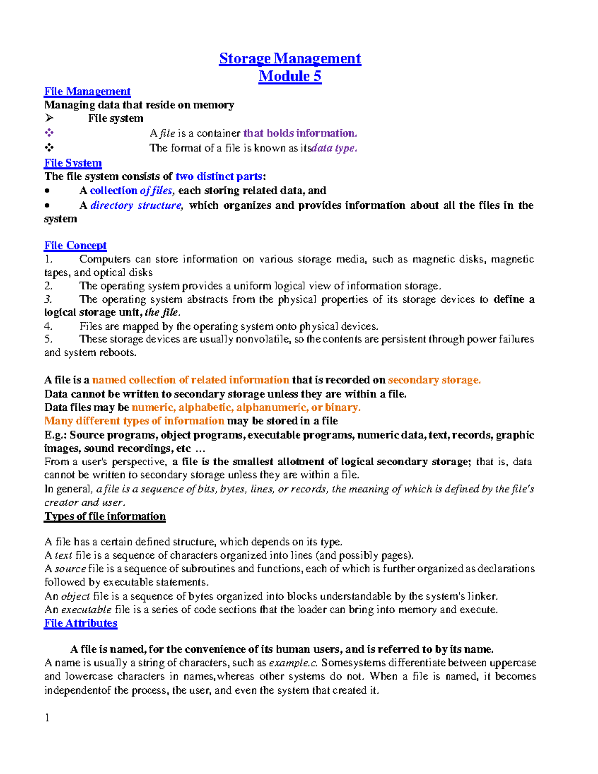Storage Management in Operating Systems: Module 5 Overview - Studocu