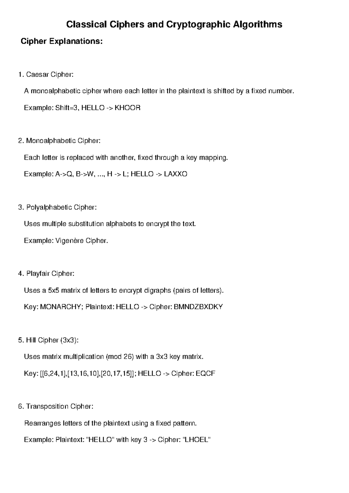 Ciphers and Codes Explained: Classical Ciphers and Algorithms - Studocu