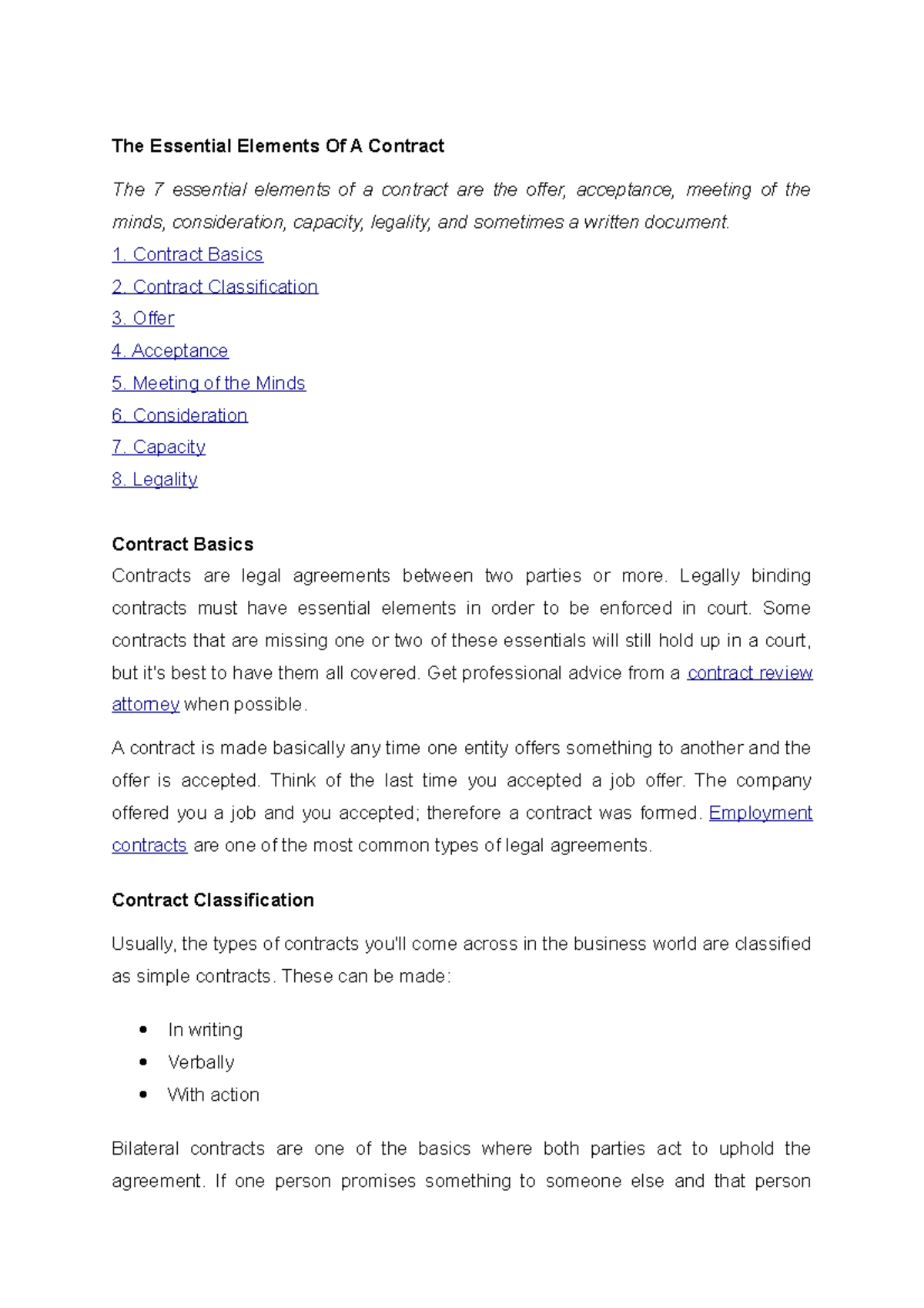 Essential Elements of a Contract: A Detailed Overview and Analysis ...
