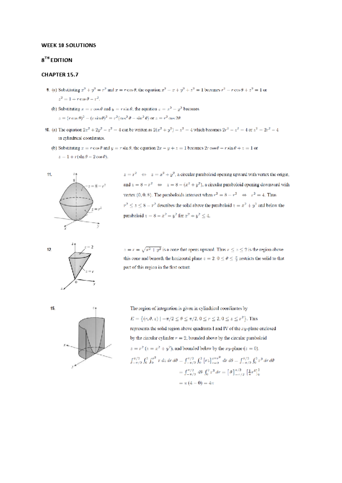 WEEK 10 Math Solutions 8ED - Chapter 15 Review and Integration - Studocu