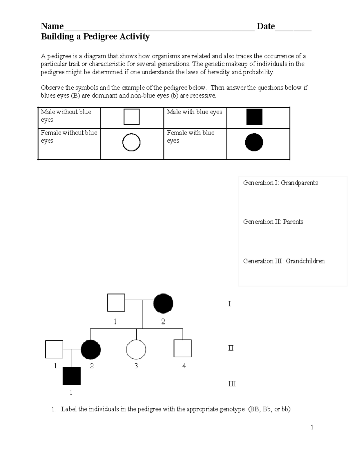 Biology 101: Building a Pedigree Activity Guide and Answers - Studocu