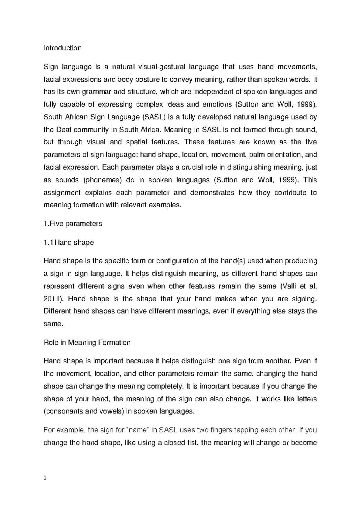 SASL 101: Understanding the Five Parameters of Sign Language - Studocu
