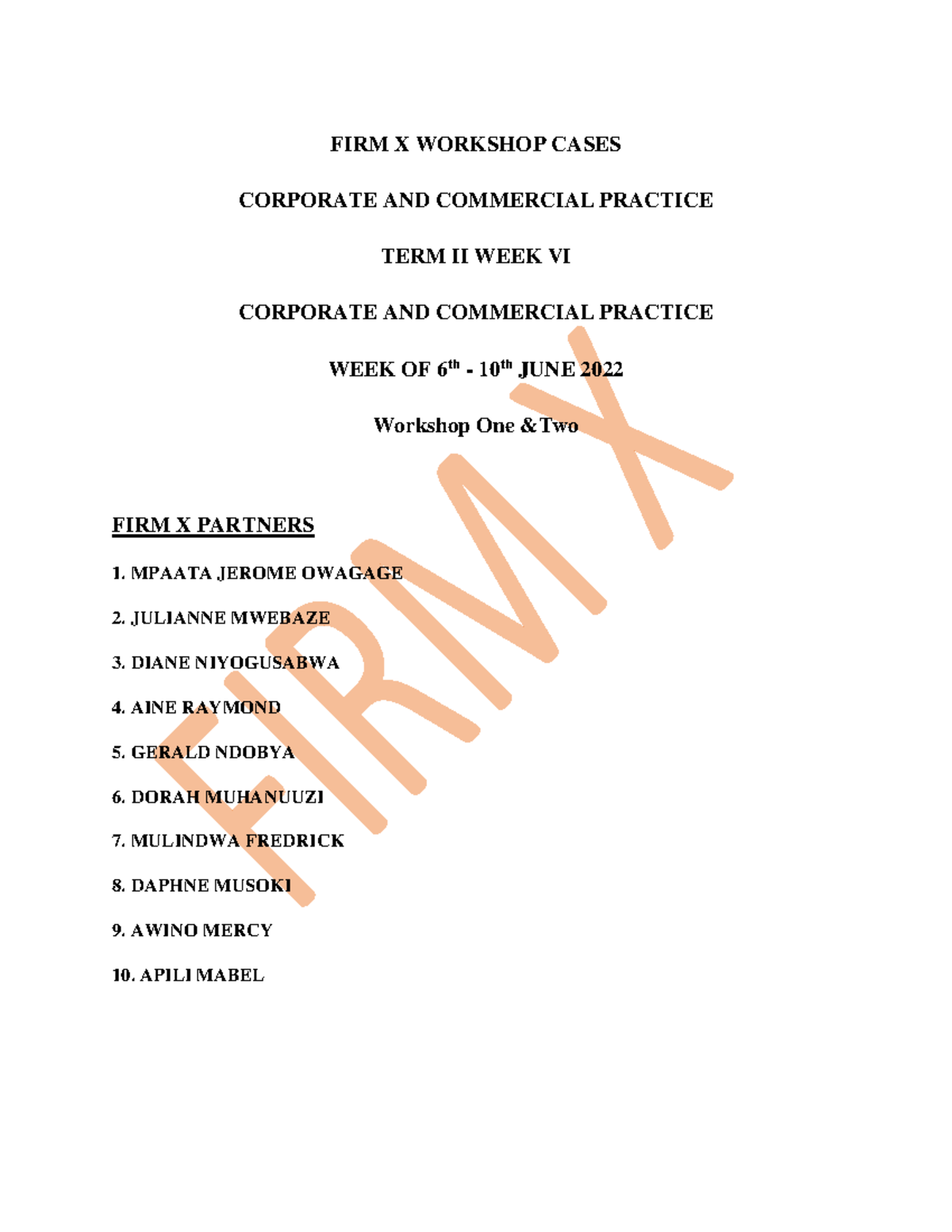 Corporate & Commercial Practice Cases - FIRM X Term II Week VI - Studocu
