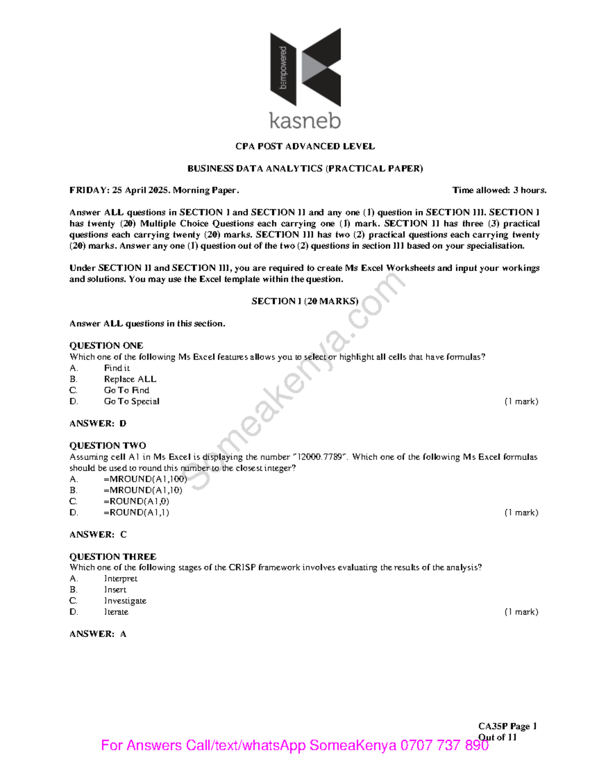 BDA 2022 - Apr 2025 Business Data Analytics Past Papers 1-15 - Studocu